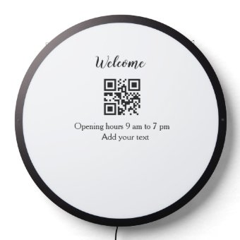 Simple welcome opening welcome barcode QR add name LED Sign | Zazzle