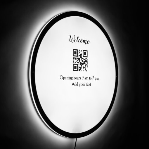 Simple welcome opening welcome barcode QR add name LED Sign | Zazzle
