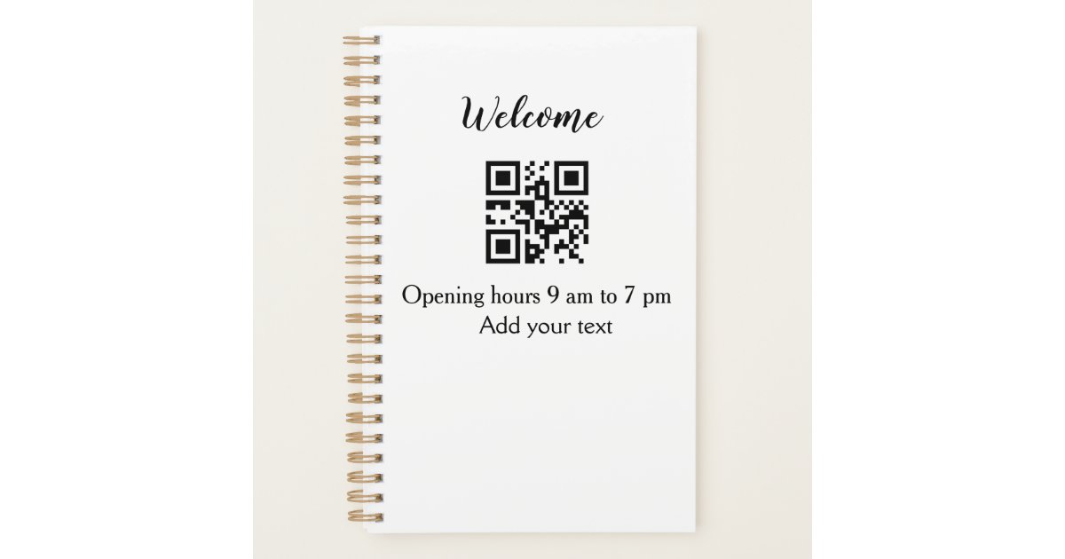Simple welcome opening welcome barcode QR add name Planner | Zazzle