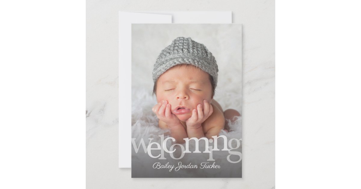 Simple Welcome Overlay Photo Birth Announcement | Zazzle