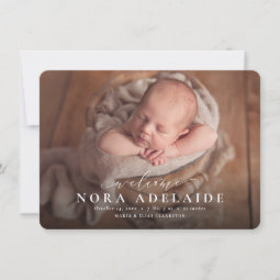 Simple welcome script photo birth announcement | Zazzle