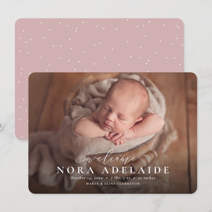 Simple welcome script photo birth announcement | Zazzle.com