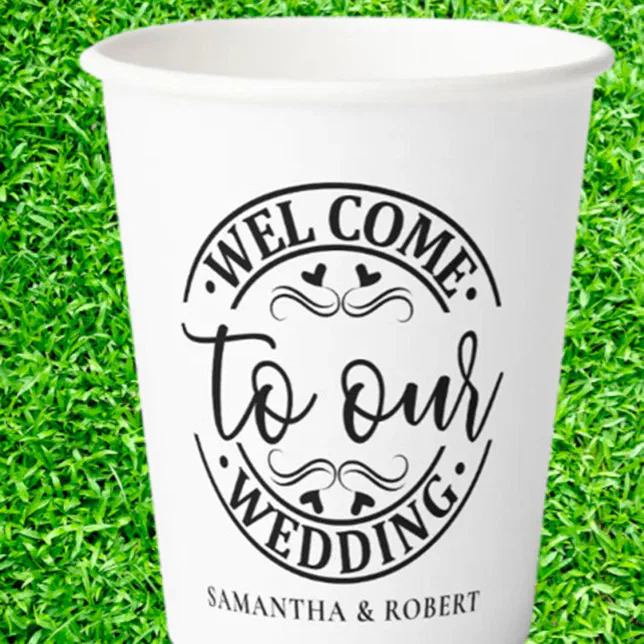 SIMPLE WELCOME WEDDING PAPER CUPS | Zazzle