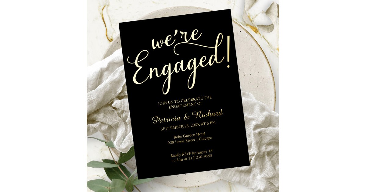 Simple We're Engaged Engagement Party Foil Invitation | Zazzle