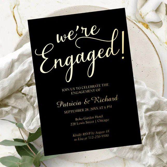 Simple We're Engaged Engagement Party Foil Invitation | Zazzle