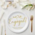 Simple We're Engaged Gold Script Engagement Plates | Zazzle