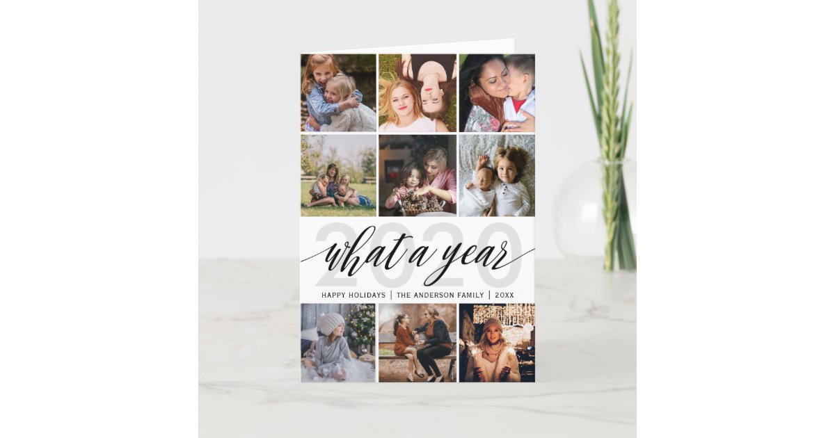 Simple What A Year Photo Collage Holiday Card | Zazzle