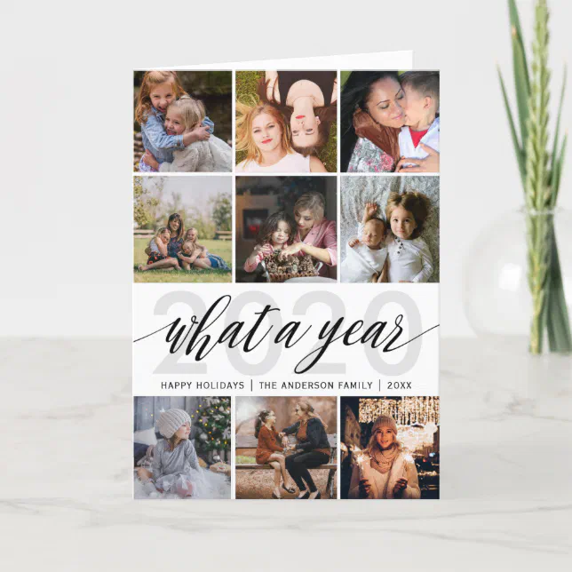 Simple What A Year Photo Collage Holiday Card | Zazzle