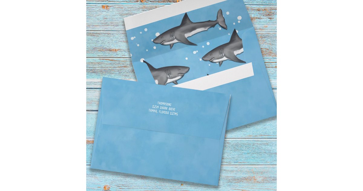 Simple Whimsical Blue Wildlife Ocean Sharks Envelope | Zazzle