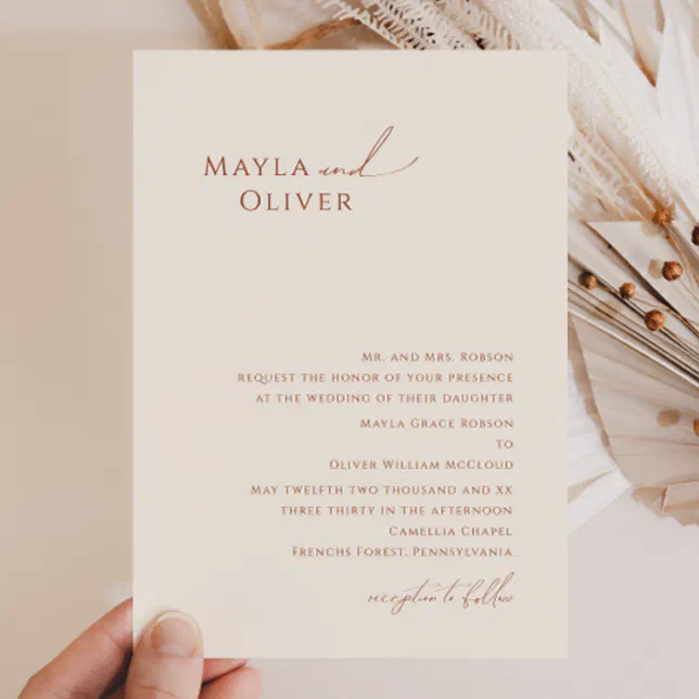 Simple Whimsical Desert Beige Traditional Wedding Invitation | Zazzle