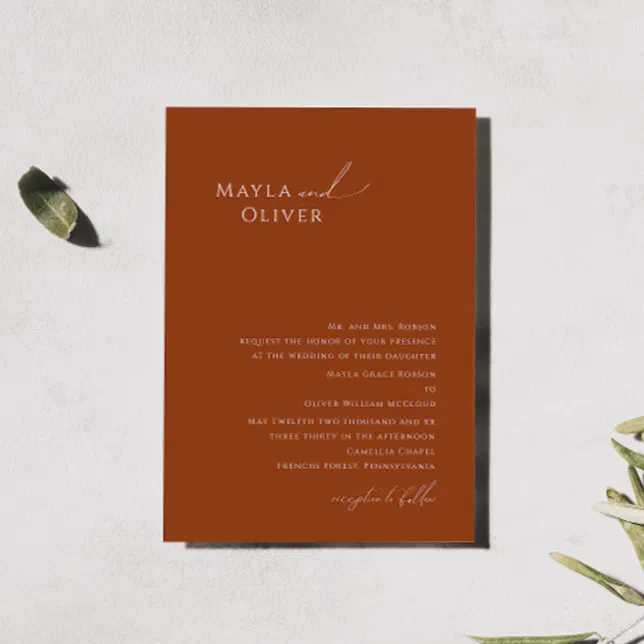 Simple Whimsical Desert Rust Traditional Wedding Invitation | Zazzle