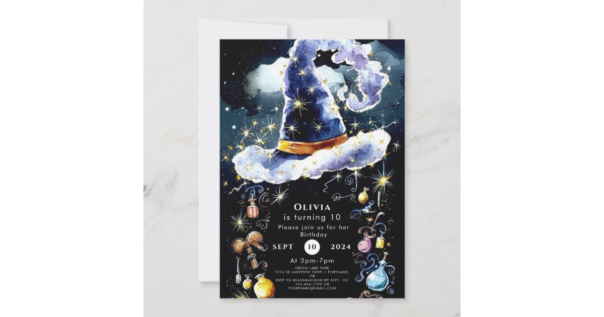 Simple Whimsy Custom Wizard Birthday Invitation | Zazzle