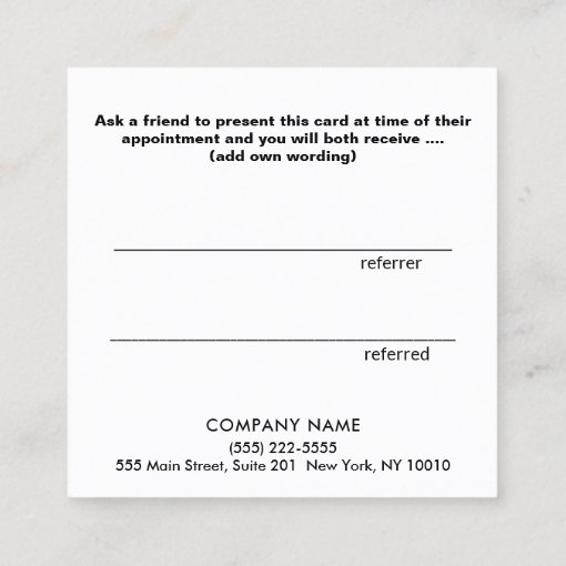 Simple White Add Your Logo Customer Referral Card | Zazzle