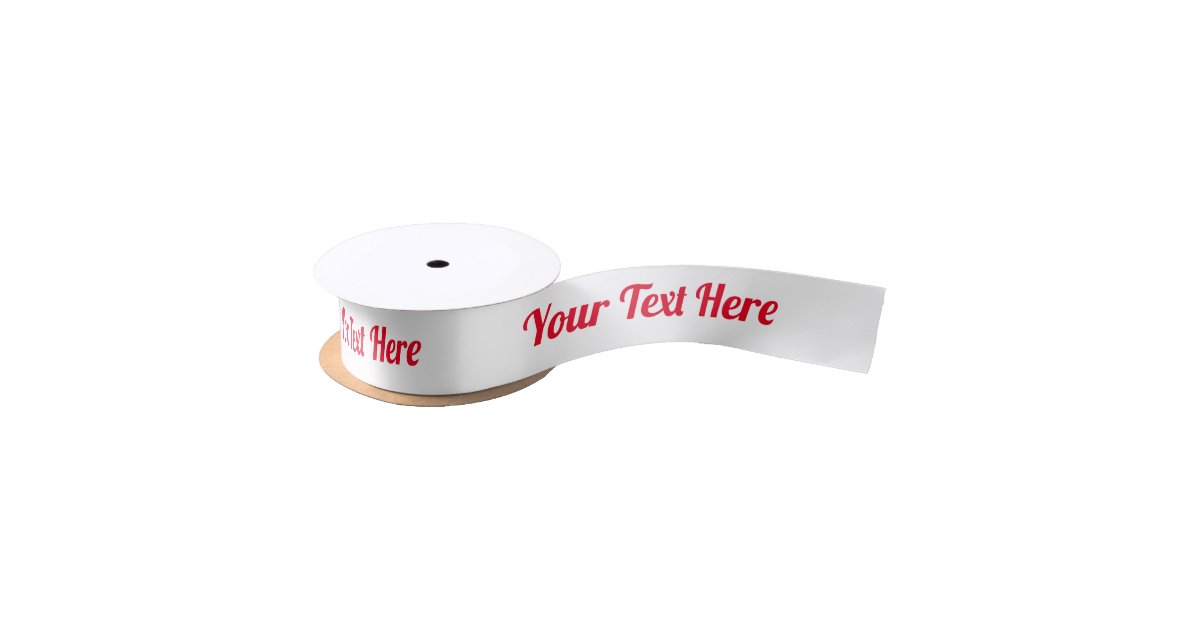 Simple White and Red Script Text Template Satin Ribbon | Zazzle
