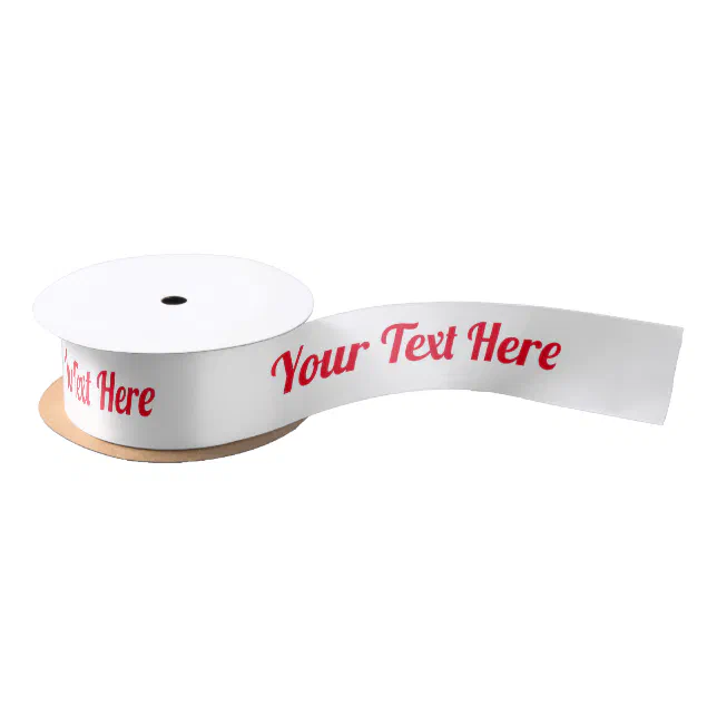 Simple White and Red Script Text Template Satin Ribbon | Zazzle