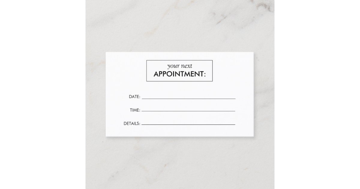 Simple White Appointment Card | Zazzle