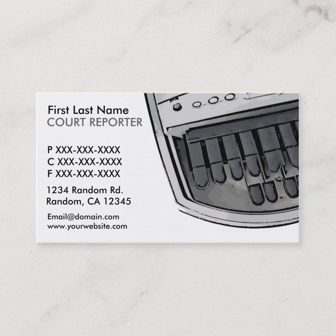 Simple white black court reporter business cards | Zazzle