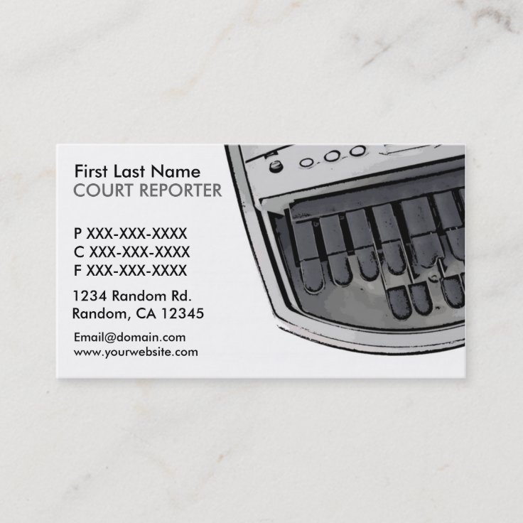 Simple white black court reporter business cards | Zazzle