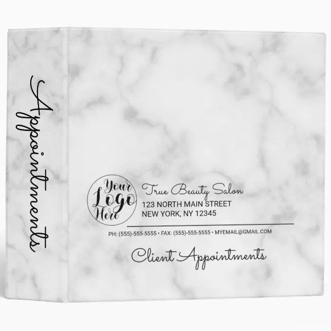 Simple White Black Marble Business Appointment 3 Ring Binder | Zazzle