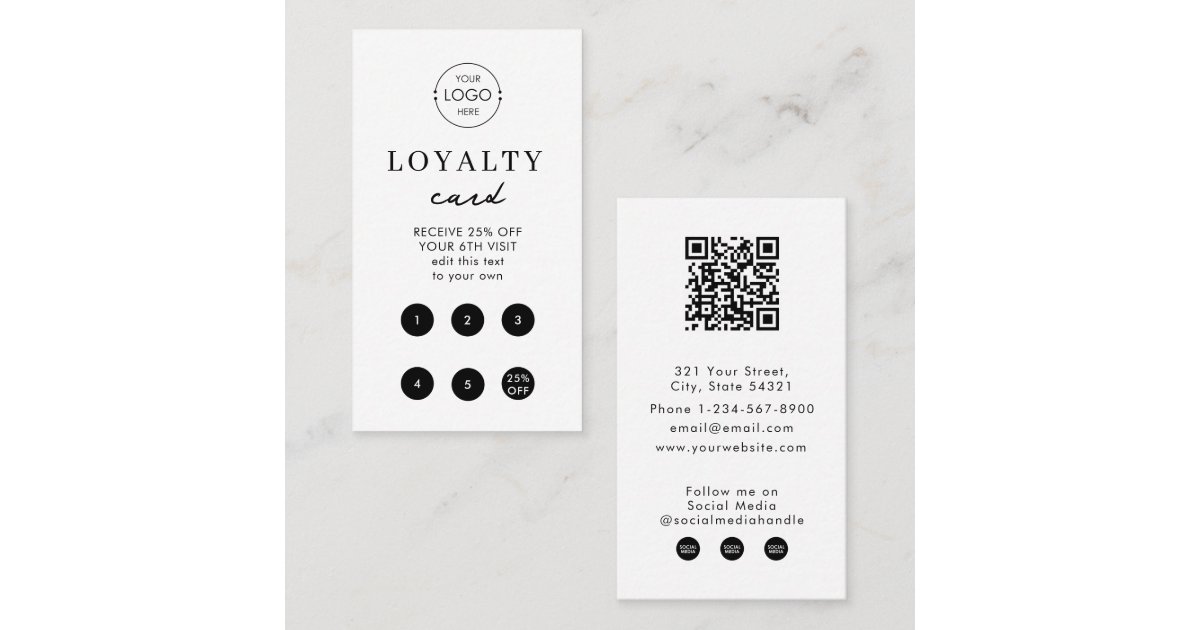 Simple White Business Logo QR Code Loyalty Business Card | Zazzle