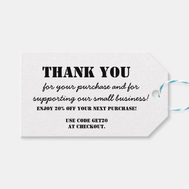 Simple White Business Thank You For Order Insert Gift Tags | Zazzle
