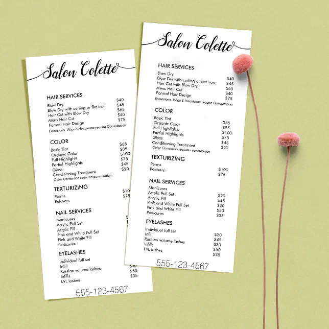 Simple White Calligraphy Salon Service Menu | Zazzle