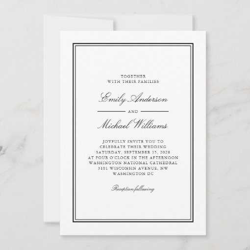 Simple White Classic Elegant Wedding Invitation | Zazzle