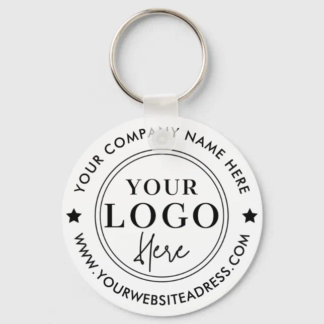Simple White Company Business Name Logo Website Keychain | Zazzle