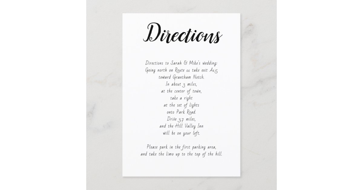 Simple White Event Directions Details Card | Zazzle
