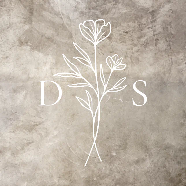 Simple White Floral Outline Monogram Wedding Floor Decals | Zazzle