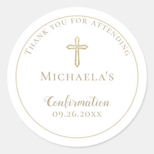 Simple White Gold Cross Confirmation Classic Round Sticker | Zazzle
