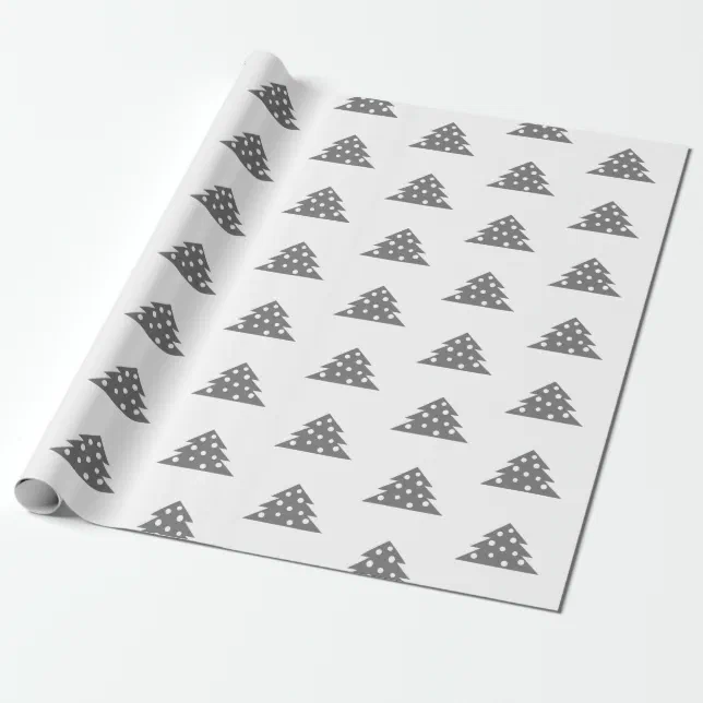 Simple White Grey Christmas tree Patten Holiday Wrapping Paper | Zazzle
