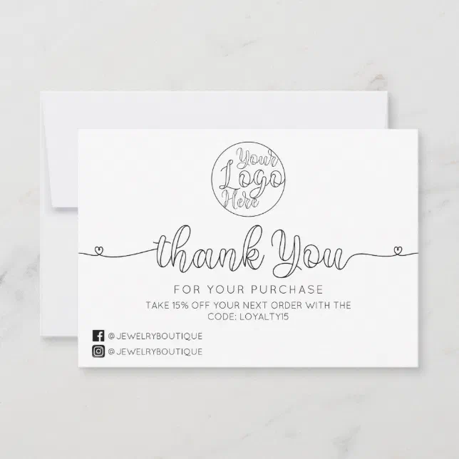 Simple White Handwritten Hearts Customer Business Thank You Card | Zazzle
