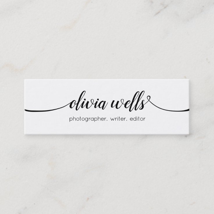 Simple White Handwritten Script Calligraphy Mini Business Card | Zazzle