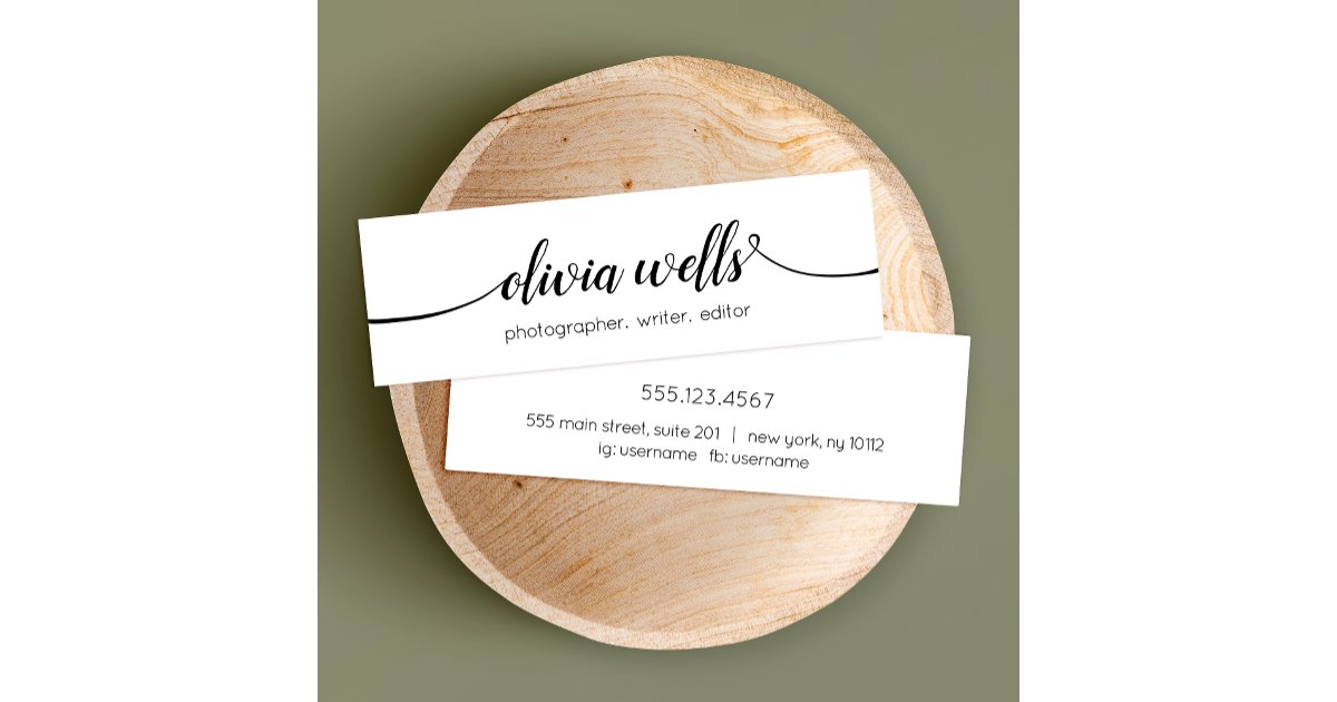 Simple White Handwritten Script Calligraphy Mini Business Card | Zazzle