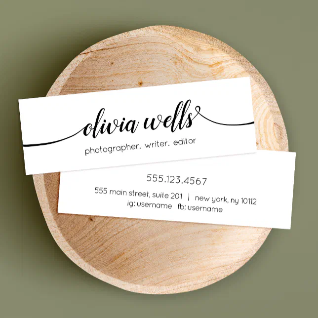 Simple White Handwritten Script Calligraphy Mini Business Card | Zazzle