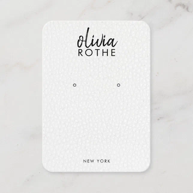 Simple White Leather Earring Display Business Card | Zazzle