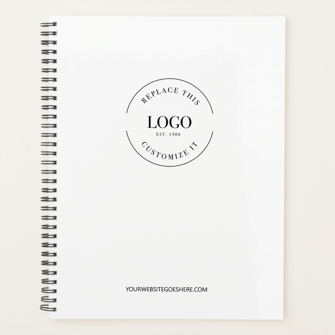 Simple White Minimalist Custom Logo Branded Planner | Zazzle