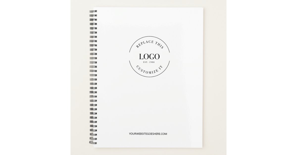 Simple White Minimalist Custom Logo Branded Planner | Zazzle