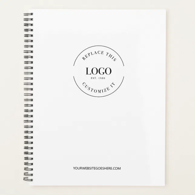Simple White Minimalist Custom Logo Branded Planner | Zazzle
