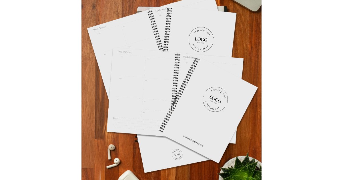 Simple White Minimalist Custom Logo Branded Planner | Zazzle