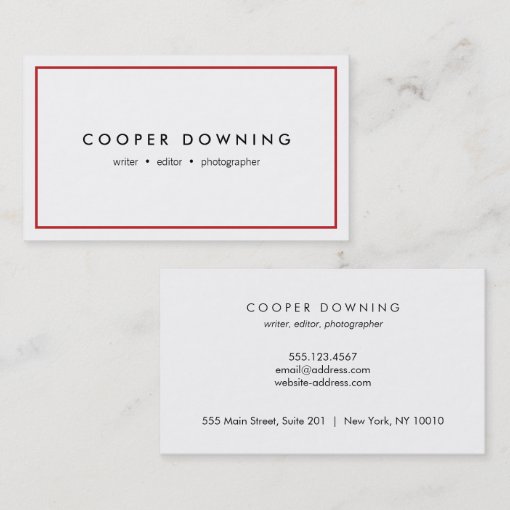 Simple White Modern Professional with Red Border Business Card | Zazzle