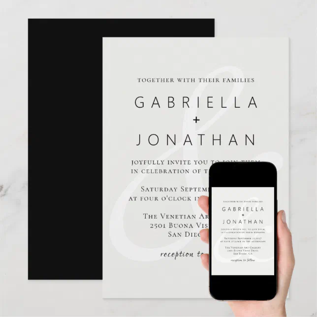 Simple White Monochromatic Ampersand Wedding Invitation | Zazzle