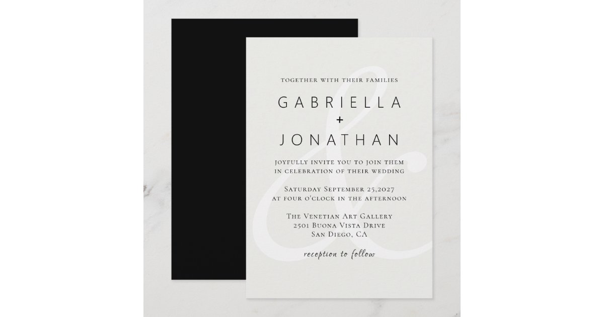 Simple White Monochromatic Ampersand Wedding Invitation | Zazzle