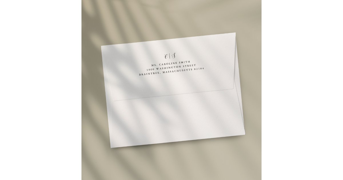 Simple White Monogram Return Address on Back Flap Envelope | Zazzle