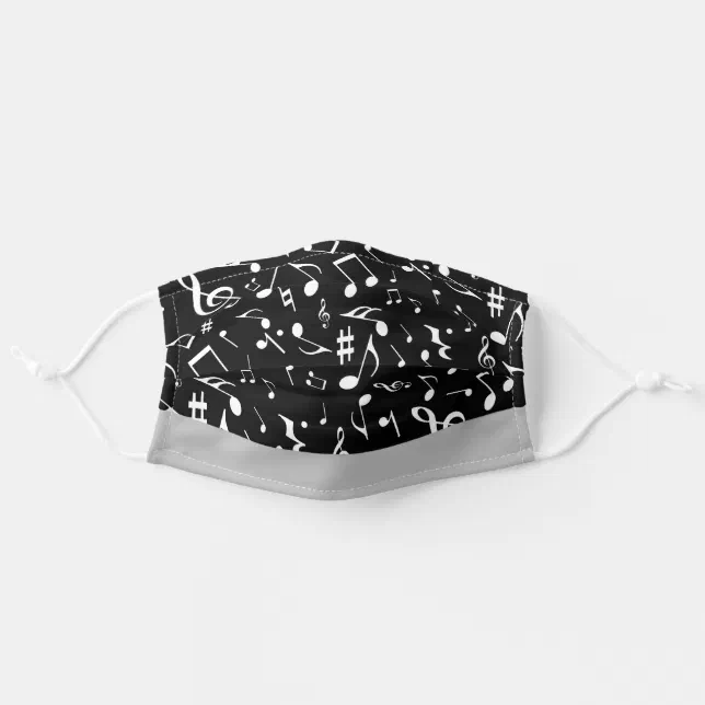 Simple White Music Notes on Black Adult Cloth Face Mask | Zazzle