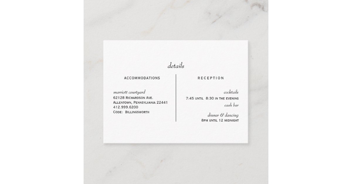 Simple White Wedding Invitation Cash Bar Detail | Zazzle