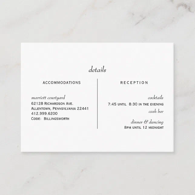 Simple White Wedding Invitation Cash Bar Detail | Zazzle