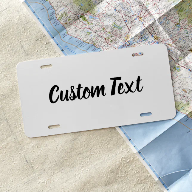 Simple White with Black Script Text Template License Plate | Zazzle