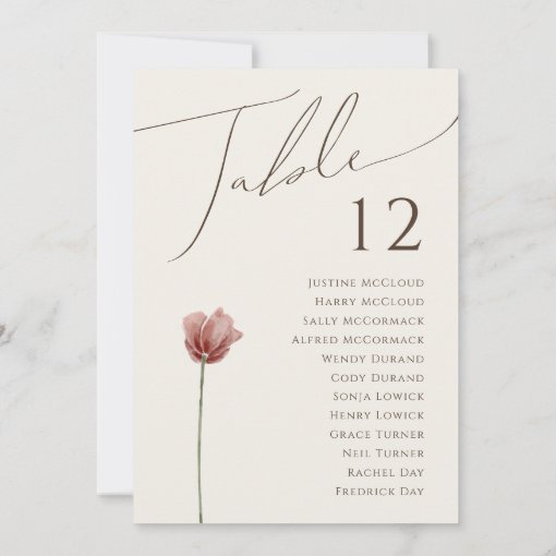 Simple Wildflower | Beige Table Number Chart | Zazzle